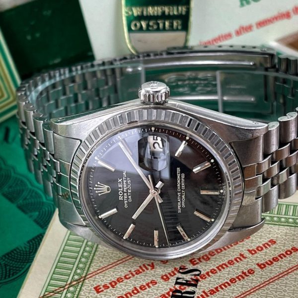 Stainless Steel Rolex Datejust Black Gilt Dial 1603 1967 Full Set ...