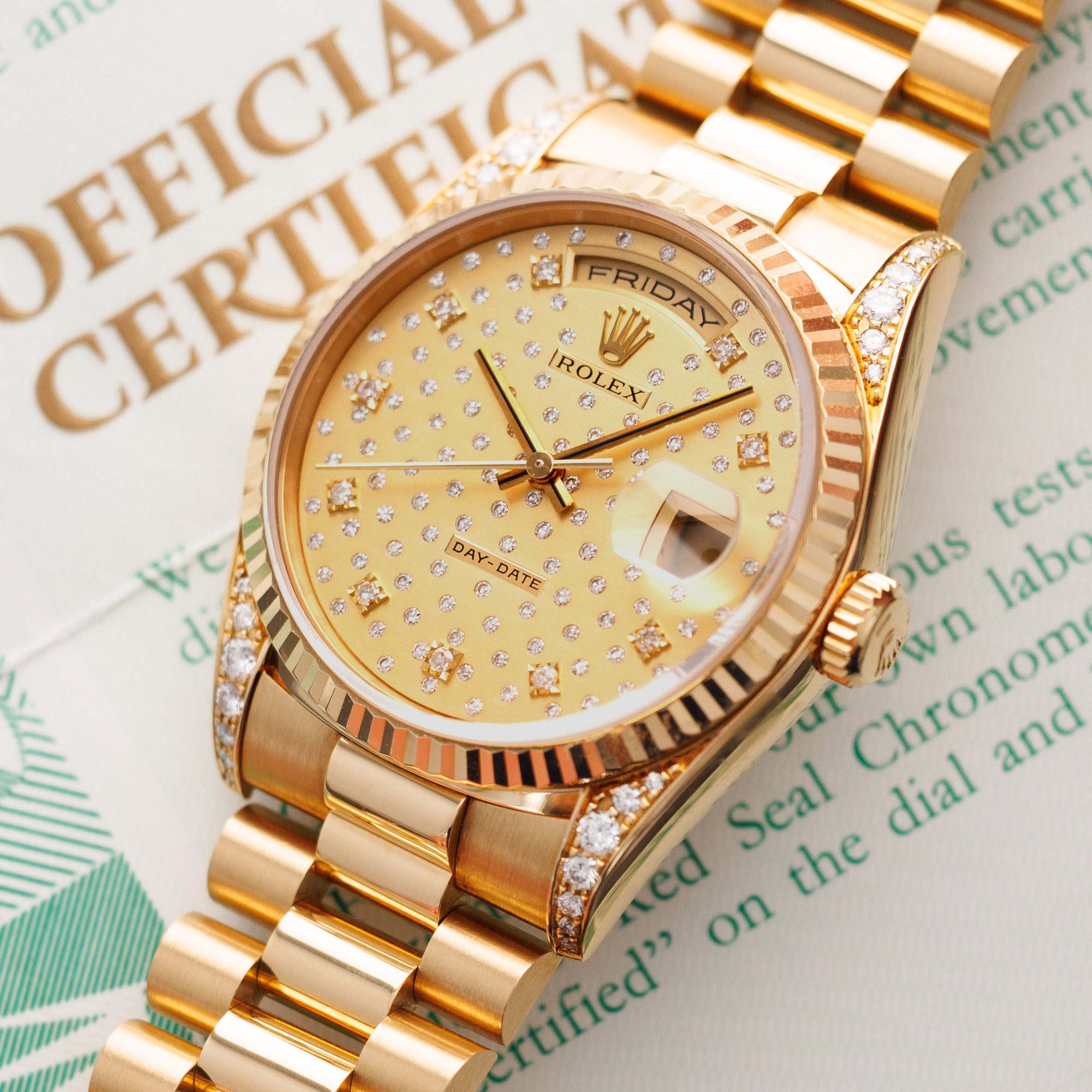 ROLEX YELLOW GOLD DAY-DATE WATCH REF. 18338 WITH DIAMOND DIAL - Rolex ...